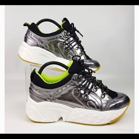 DNY | Shoes | Dkny Avi Silver Neon Green Platform Sneakers | Poshmark